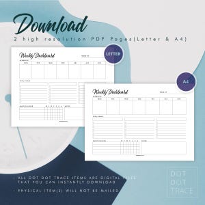 Printable Weekly Dashboard Planner: Productivity Tracker (letter & A4 ...