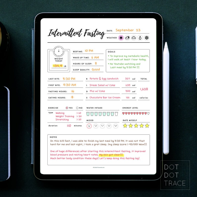 Printable Daily Intermittent Fasting Tracker [happy Planner Classic ...