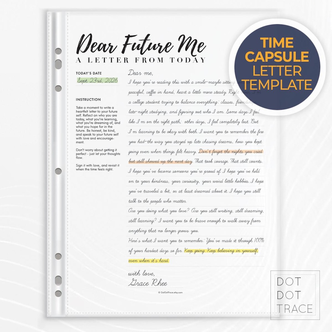 Dear Future Me Letter Template: Self-reflection Journal (PDF Download ...