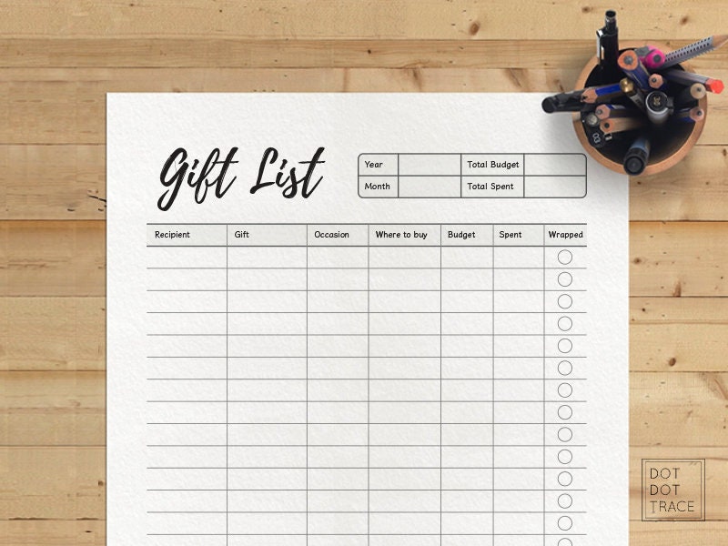 Printable Gift List Gift Planner Monthly Gift Budget Christmas - Etsy