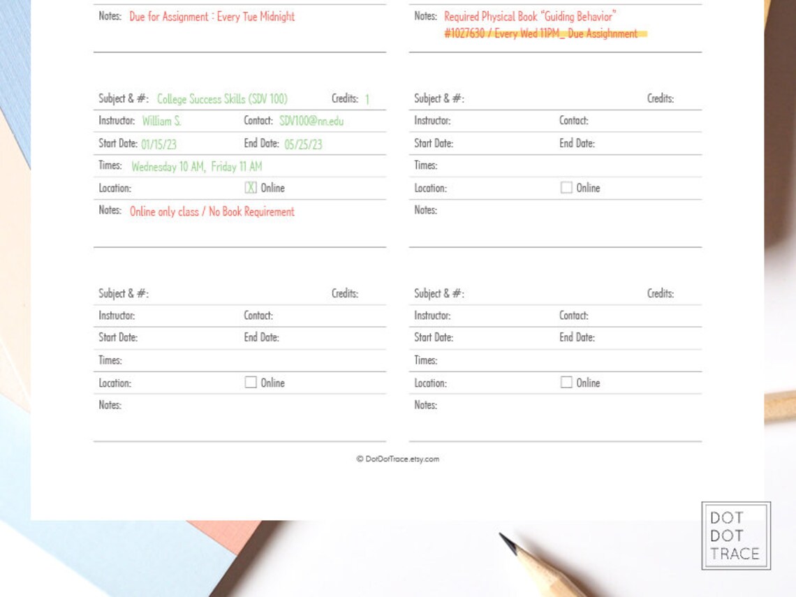 Printable Subject Overview Simple Ver. College Course Overview - Etsy