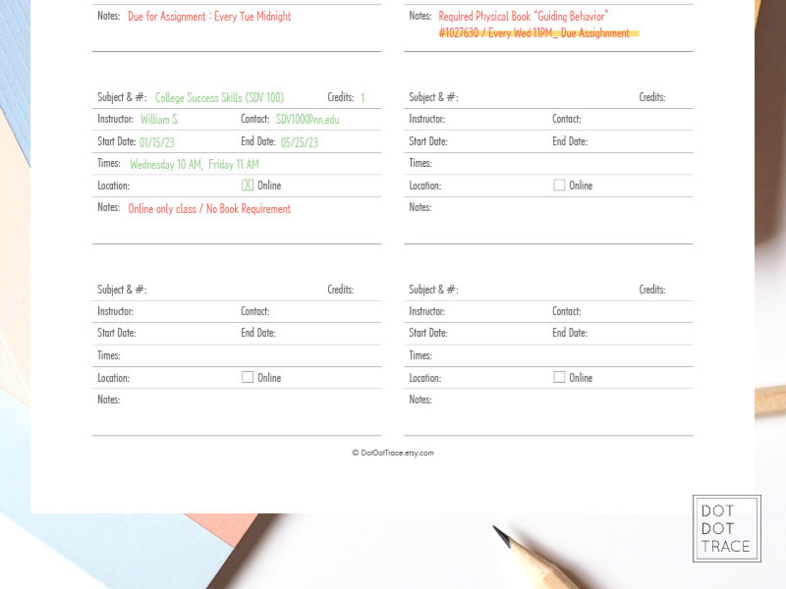 Printable Subject Overview Simple Ver. College Course Overview Semester ...