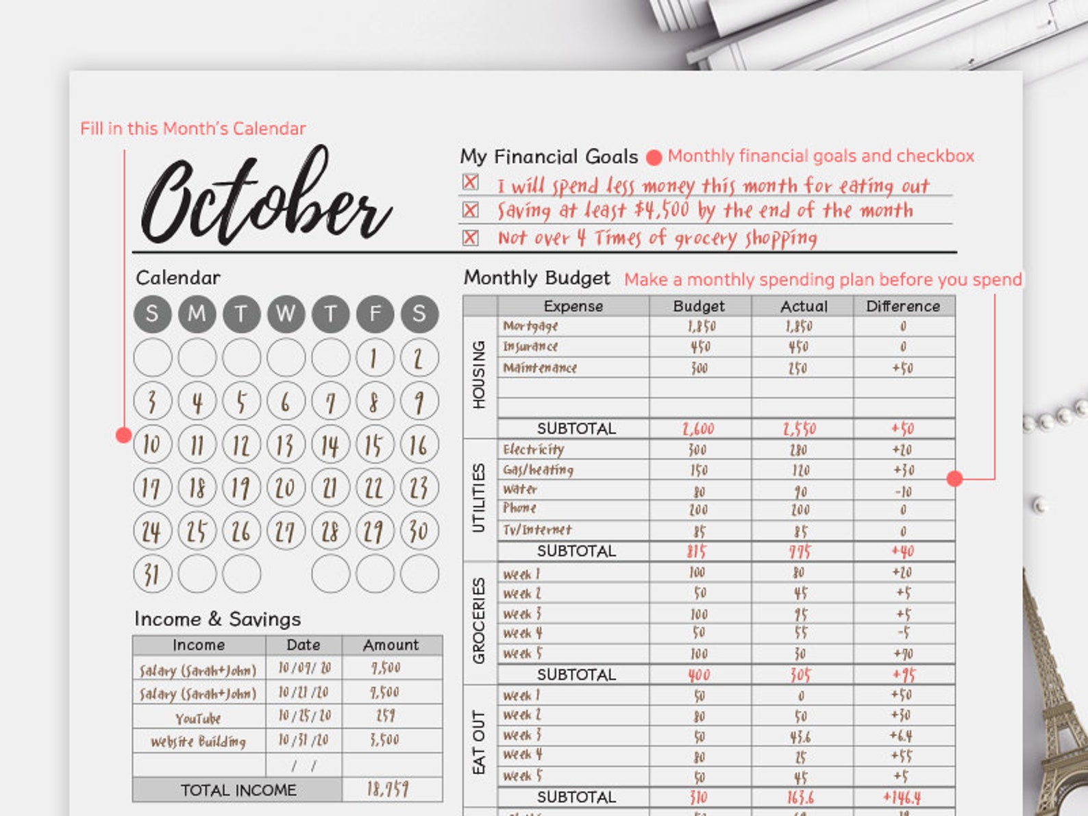 Printable 12 Month Budget Planner Expense Tracker Finance - Etsy