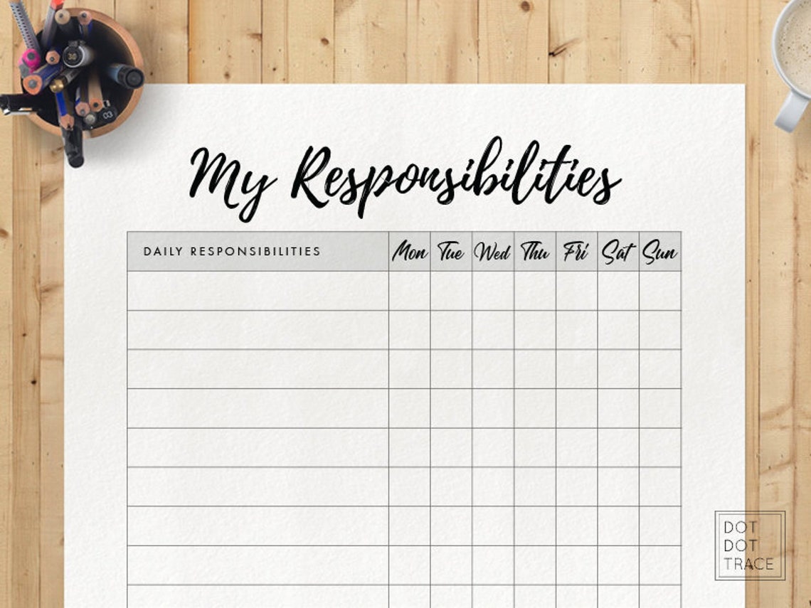 Printable Responsibility Chart My Responsibilities Daily to Do - Etsy