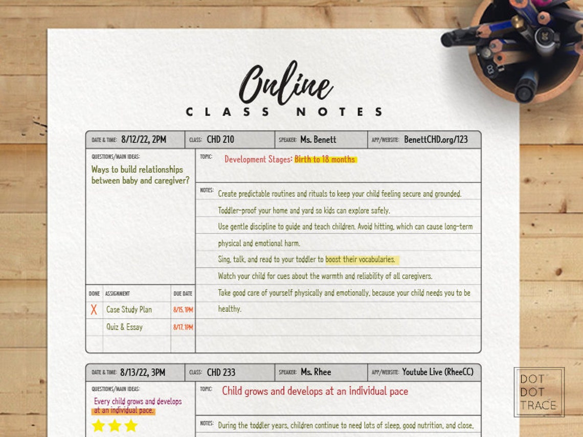Printable Online Class Notes Lecture Notes Class Note - Etsy Ireland