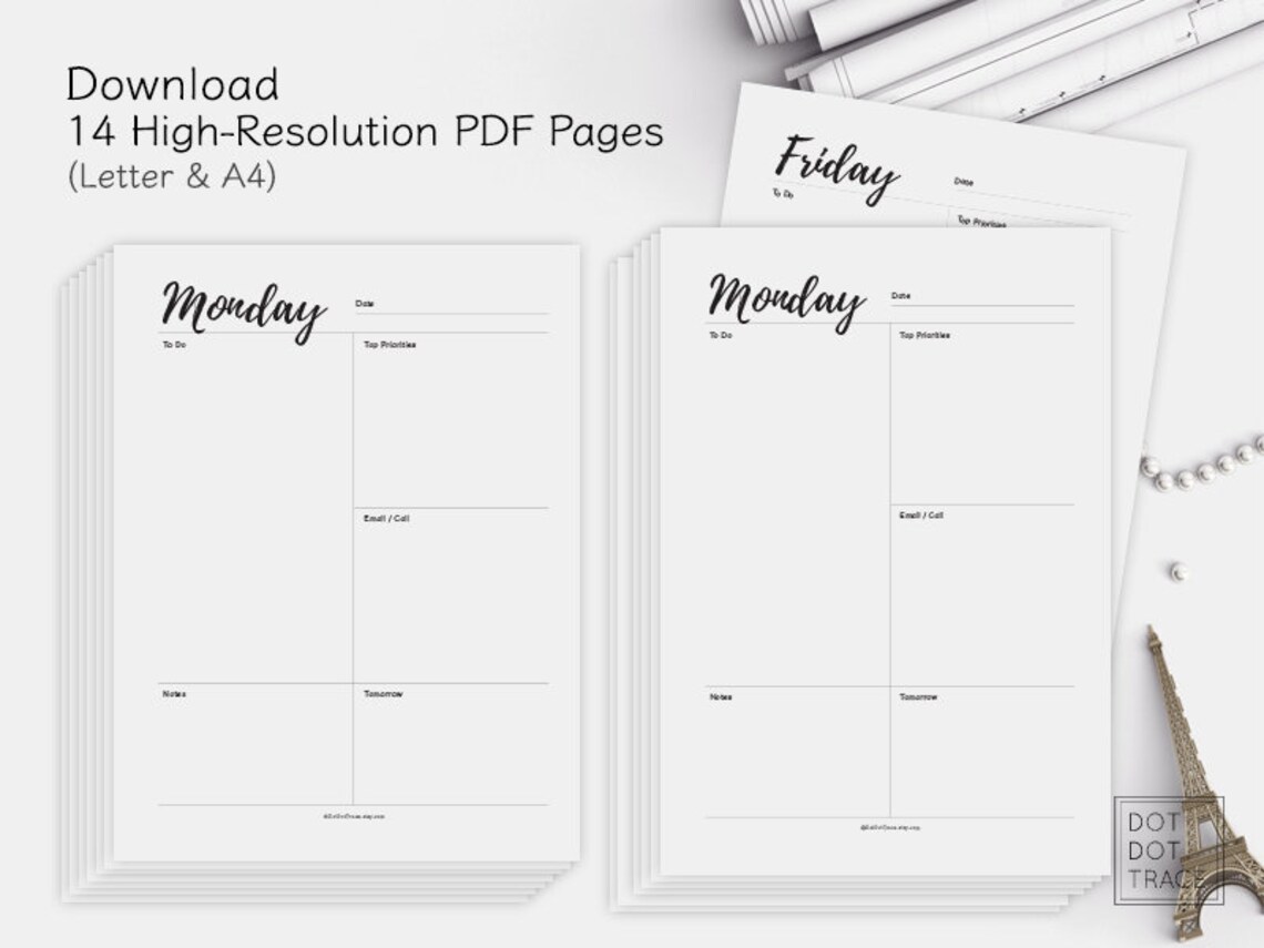 Printable Minimal 7 Day Planner Daily Planner Day Planner Work - Etsy