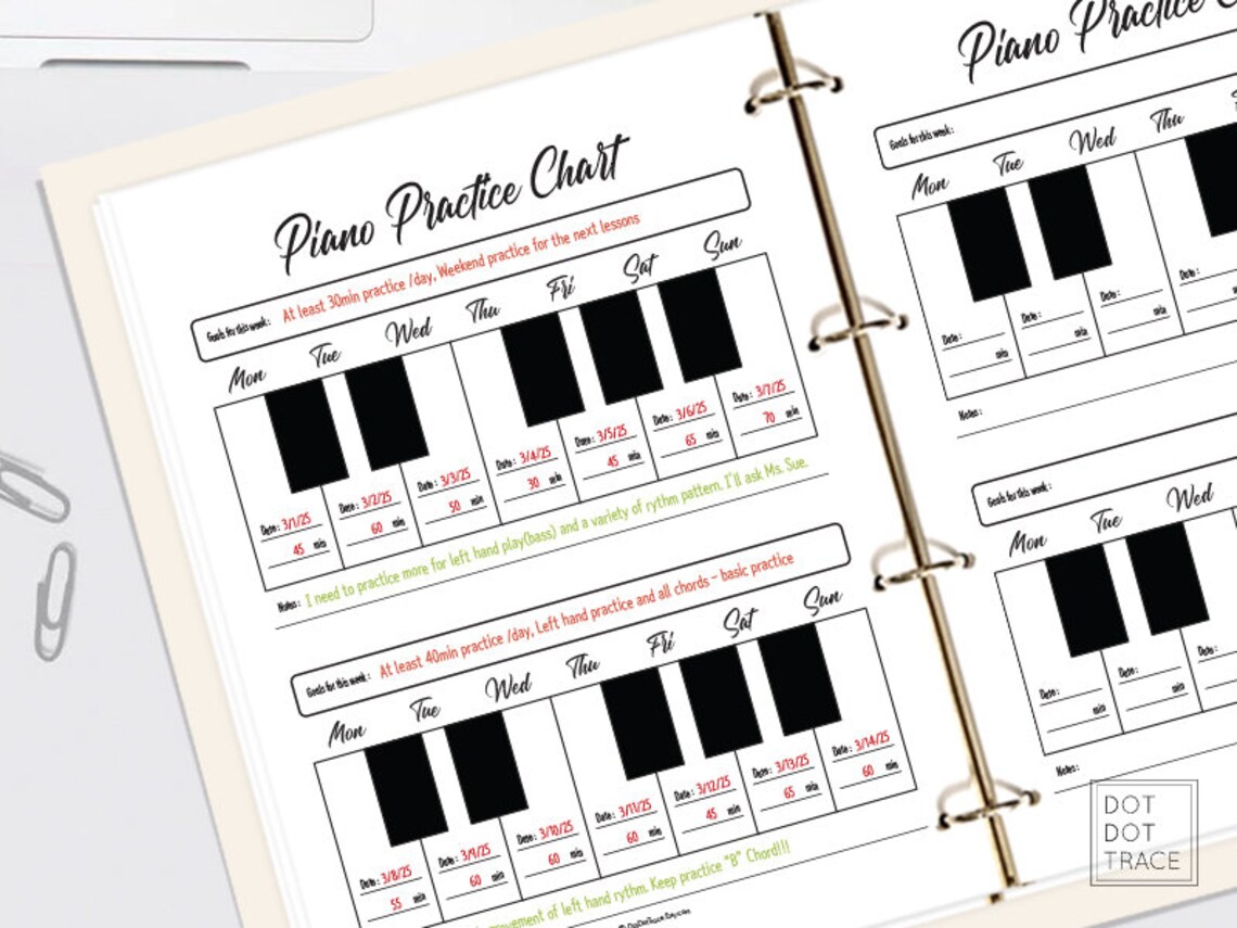 Printable Piano Practice Chart Piano Practice Log Piano - Etsy