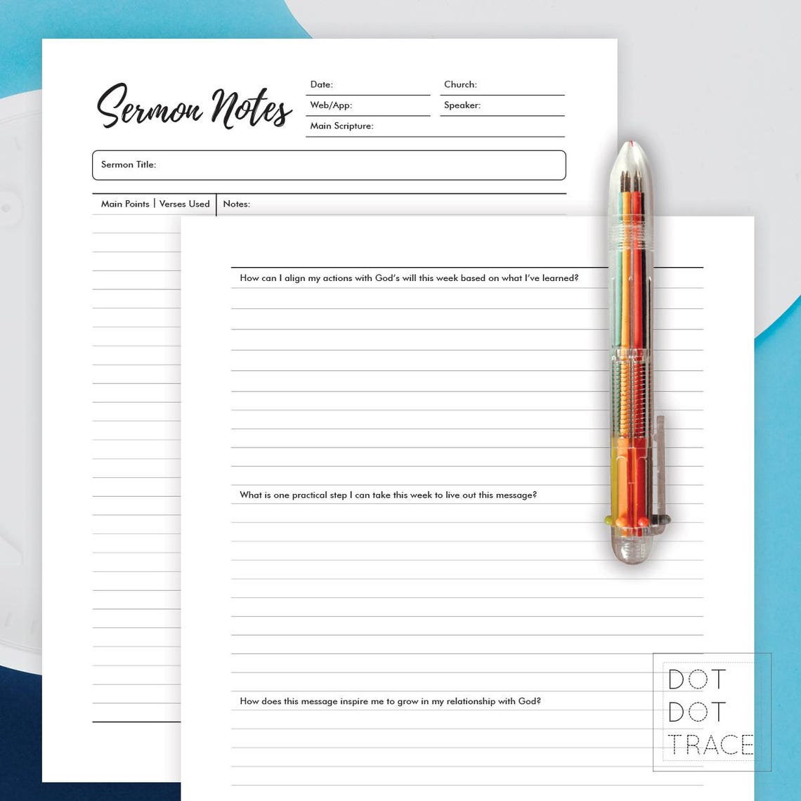 Sermon Notes Printable With Reflection Questions (PDF) - Etsy