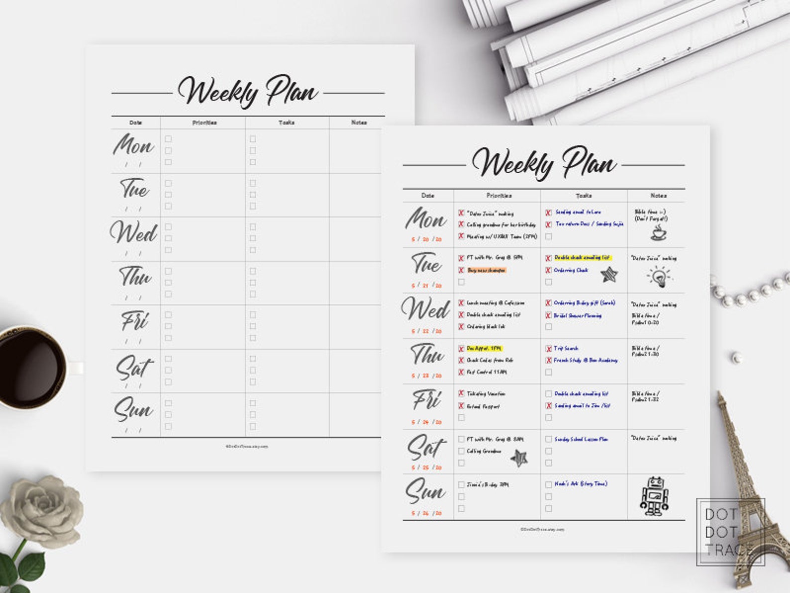 Printable Weekly Planner Monday Start Daily Planner 7 Day | Etsy