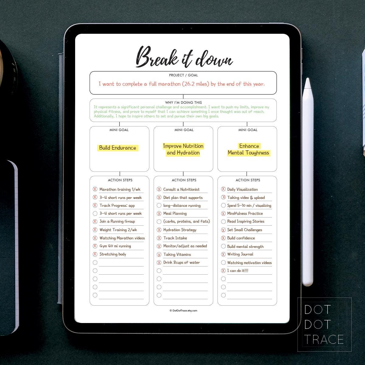 Printable Break It Down Planner: Goal Tracker (letter & A4) (digital ...