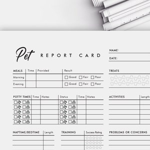 A5, Half Letter & Half A4_printable Daily Pet Report Card Pet Daily Log ...