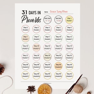31 Days in Proverbs Bible Reading Log Writing Proverbs Tracker 31 Day Proverbs Challenge Planner ...