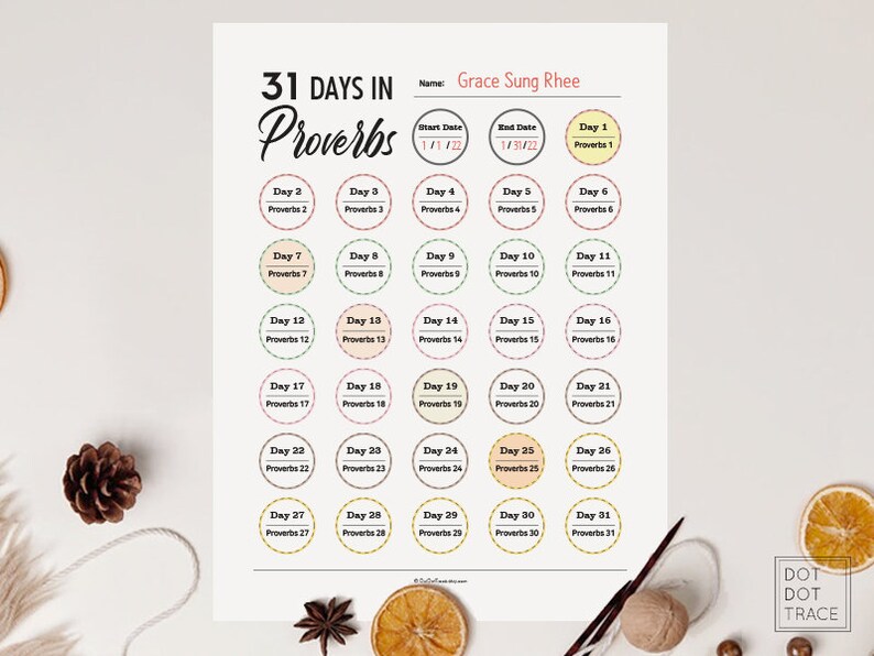 31 Days in Proverbs Bible Reading Log Writing Proverbs Tracker 31 Day Proverbs Challenge Planner ...