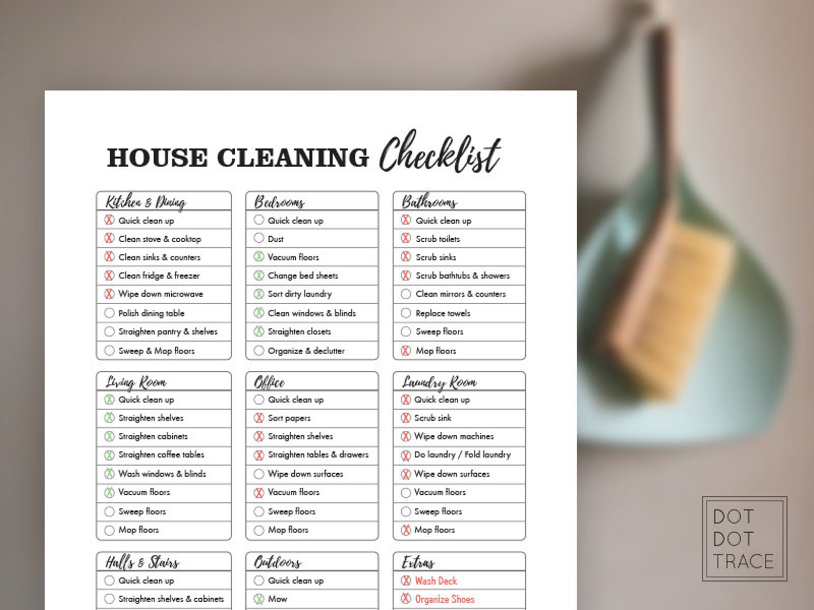 Printable House Cleaning Checklist letter and A4 Home Clean up Chart ...