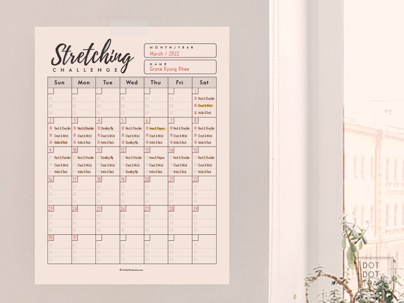 Printable Monthly Stretching Challenge Stretch Your Body Flexibility ...
