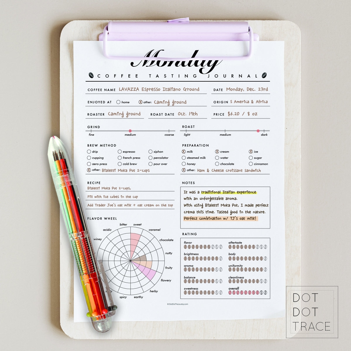 Printable 7day Coffee Tasting Journal Coffee Review Log Daily Coffee ...