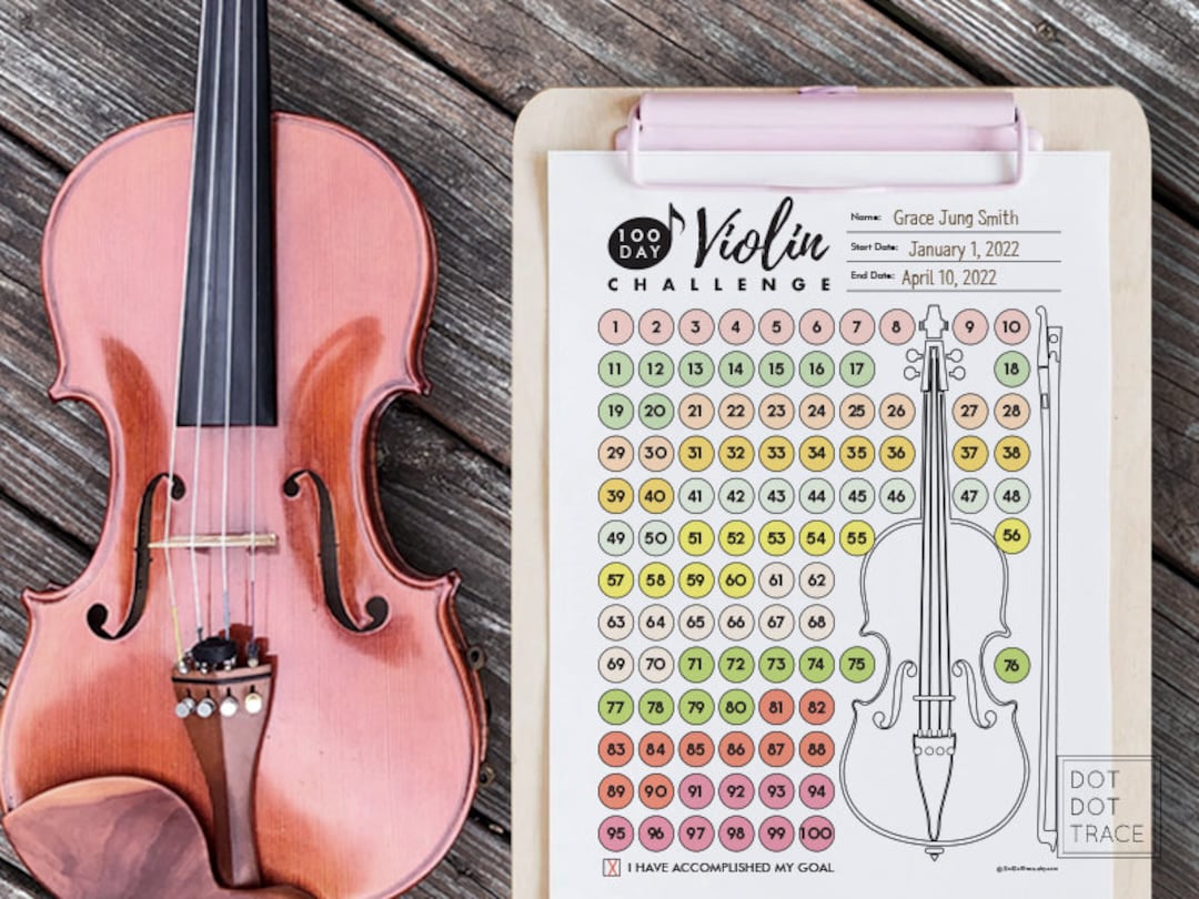 100 Day Violin Challenge Chart: Practice Tracker (letter & A4) (digital ...