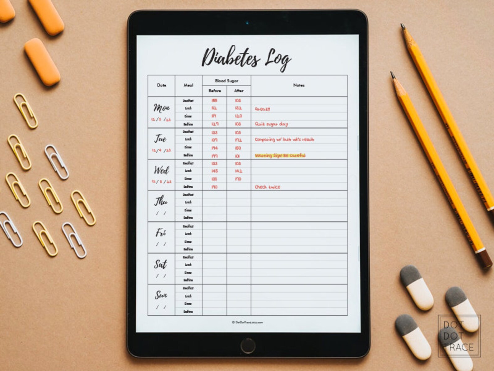 Printable Diabetes Log Template Daily Diabetes Tracker Daily Blood ...