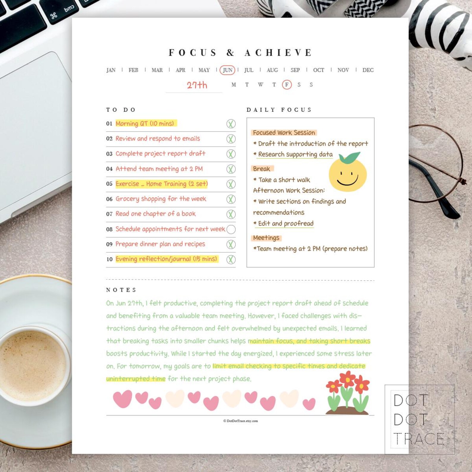 Printable Focus & Achieve Daily to Do List Productive Planner ...