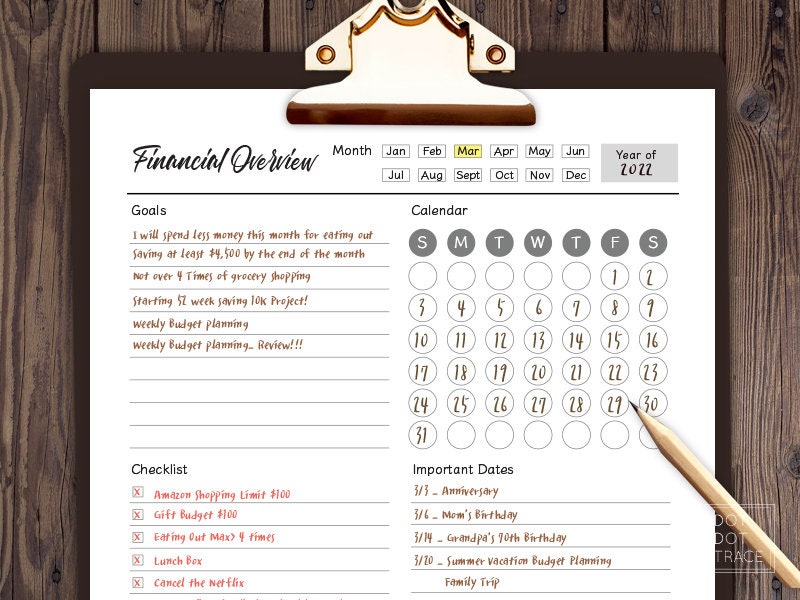 Printable Monthly Financial Overview: Budget Planner (JPG Digital ...
