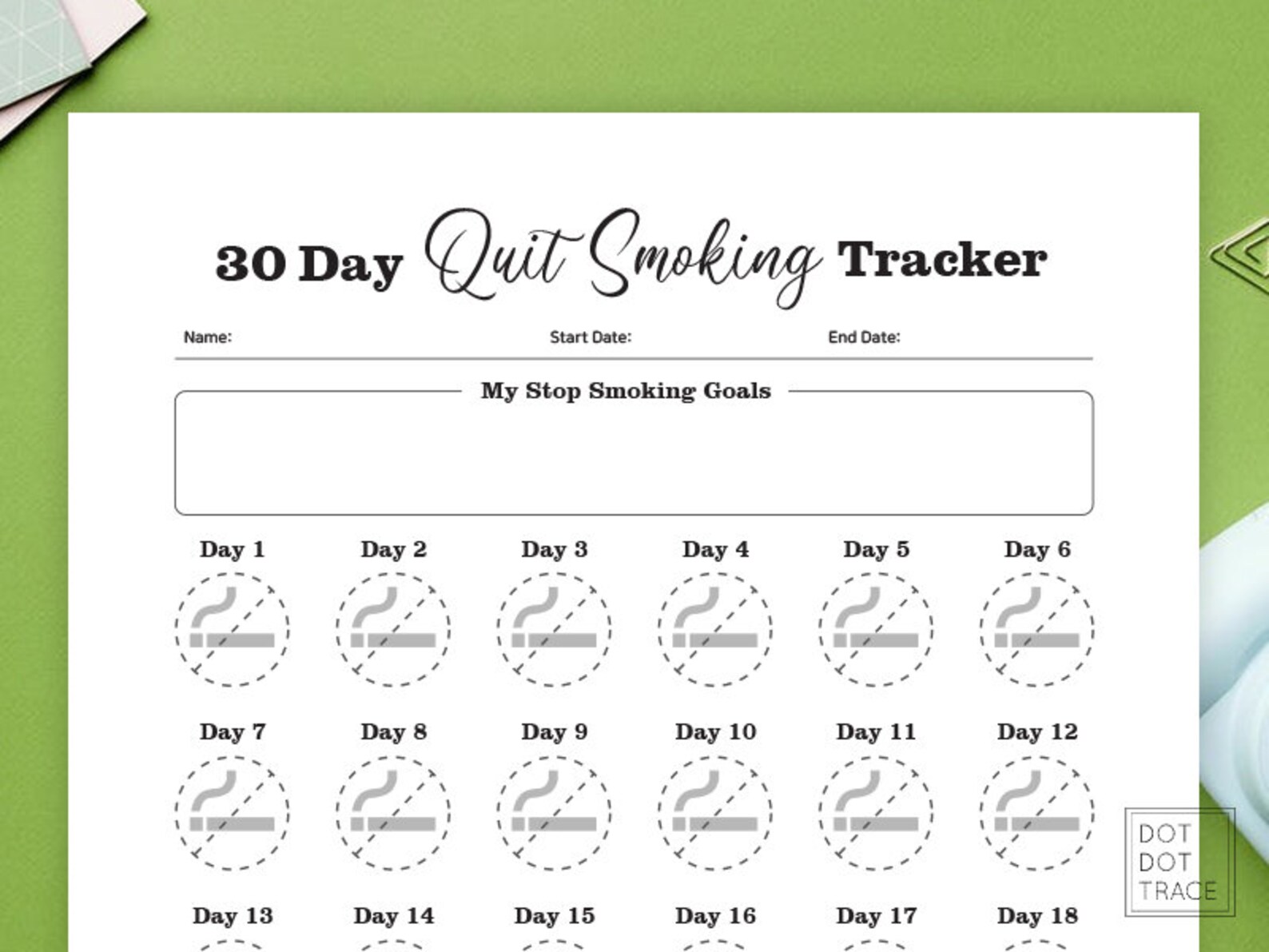 Printable 30 Day Quit Smoking Tracker 30 Day Stop Smoking Tracker No ...