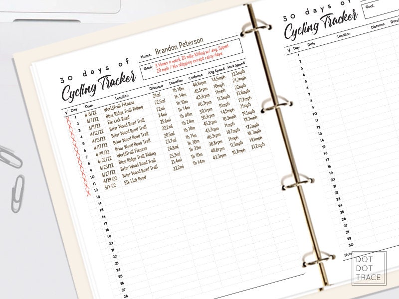 Printable 30 Days of Cycling Tracker Cycling Log Bike Riding - Etsy
