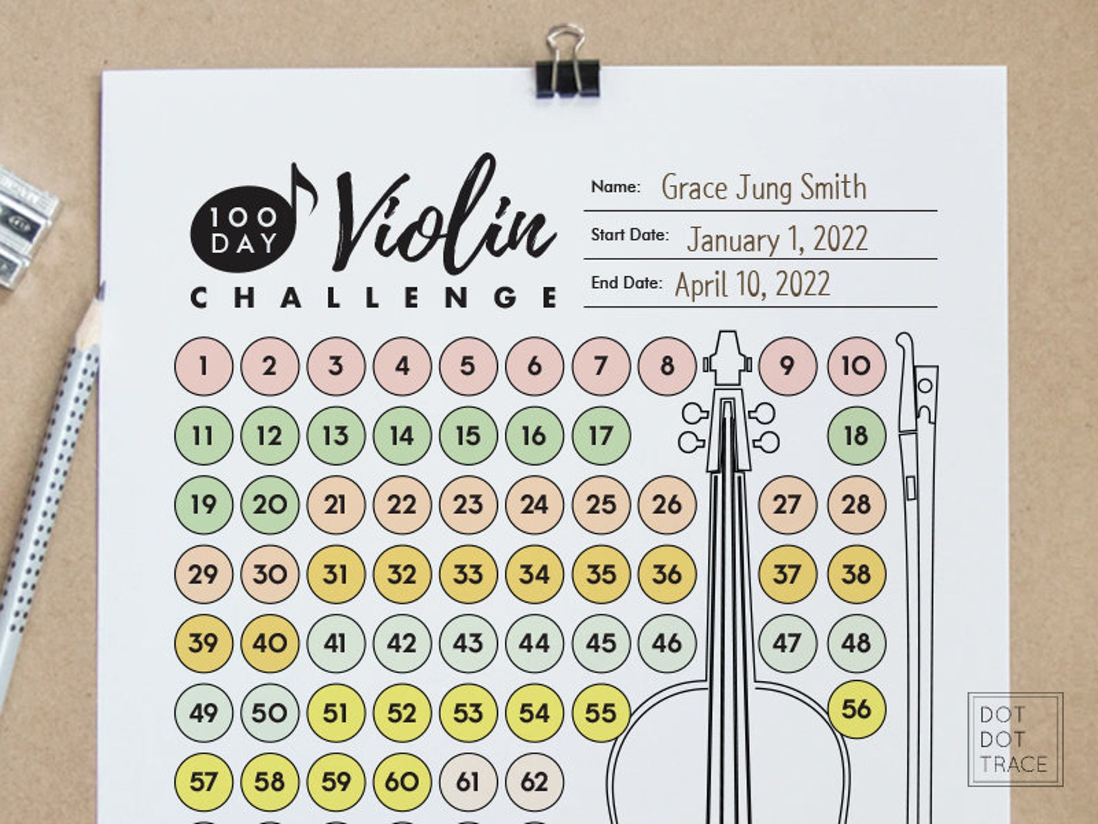 100 Day Violin Challenge Chart: Practice Tracker (letter & A4) (digital ...