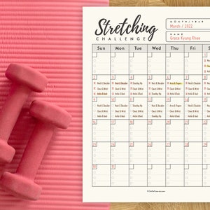 Printable Monthly Stretching Challenge: Flexibility Tracker (JPG ...
