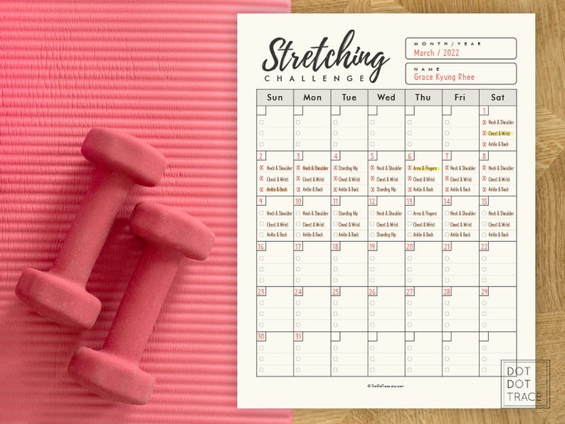 Printable Monthly Stretching Challenge Stretch Your Body Flexibility ...