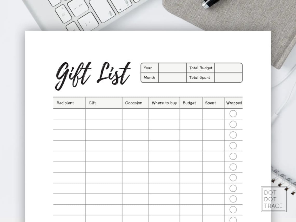A5_printable Gift List Gift Planner Monthly Gift Budget | Etsy