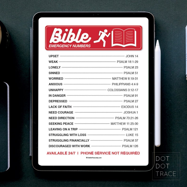 Printable Bible Emergency Numbers Chart: Christian Gift (PDF Download ...