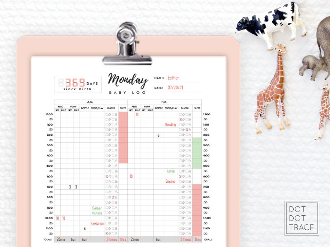 Printable 7-day Baby Log: Feeding, Sleep, Diaper Tracker (PDF Download ...