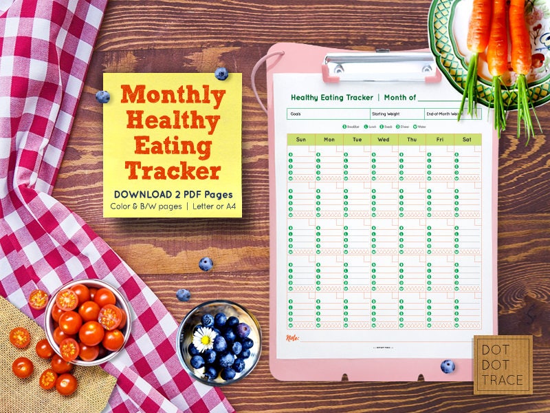 Printable Healthy Eating Tracker Healthy Eating Record Monthly Food Log ...