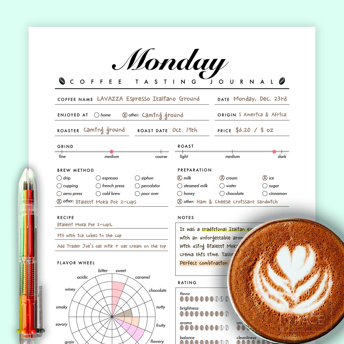 Printable 7day Coffee Tasting Journal Coffee Review Log Daily Coffee ...
