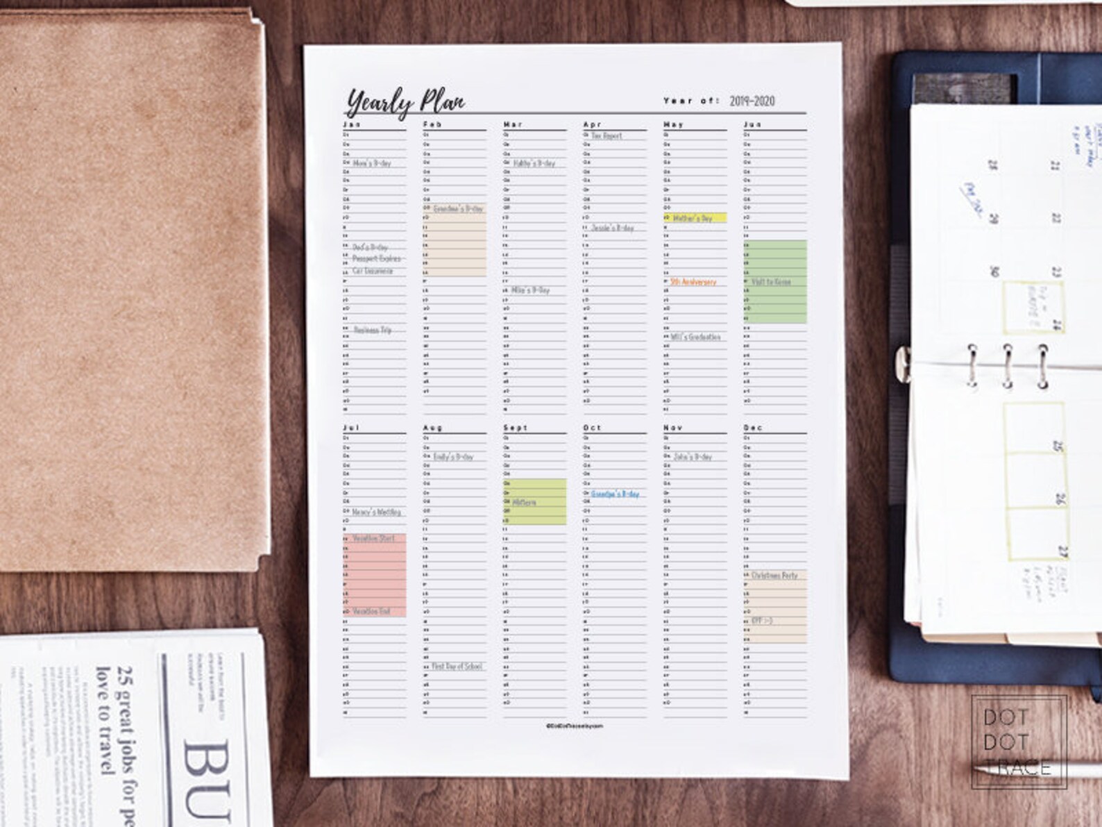 Printable Yearly Planner_year at a Glance letter & A4 Monthly Planner ...