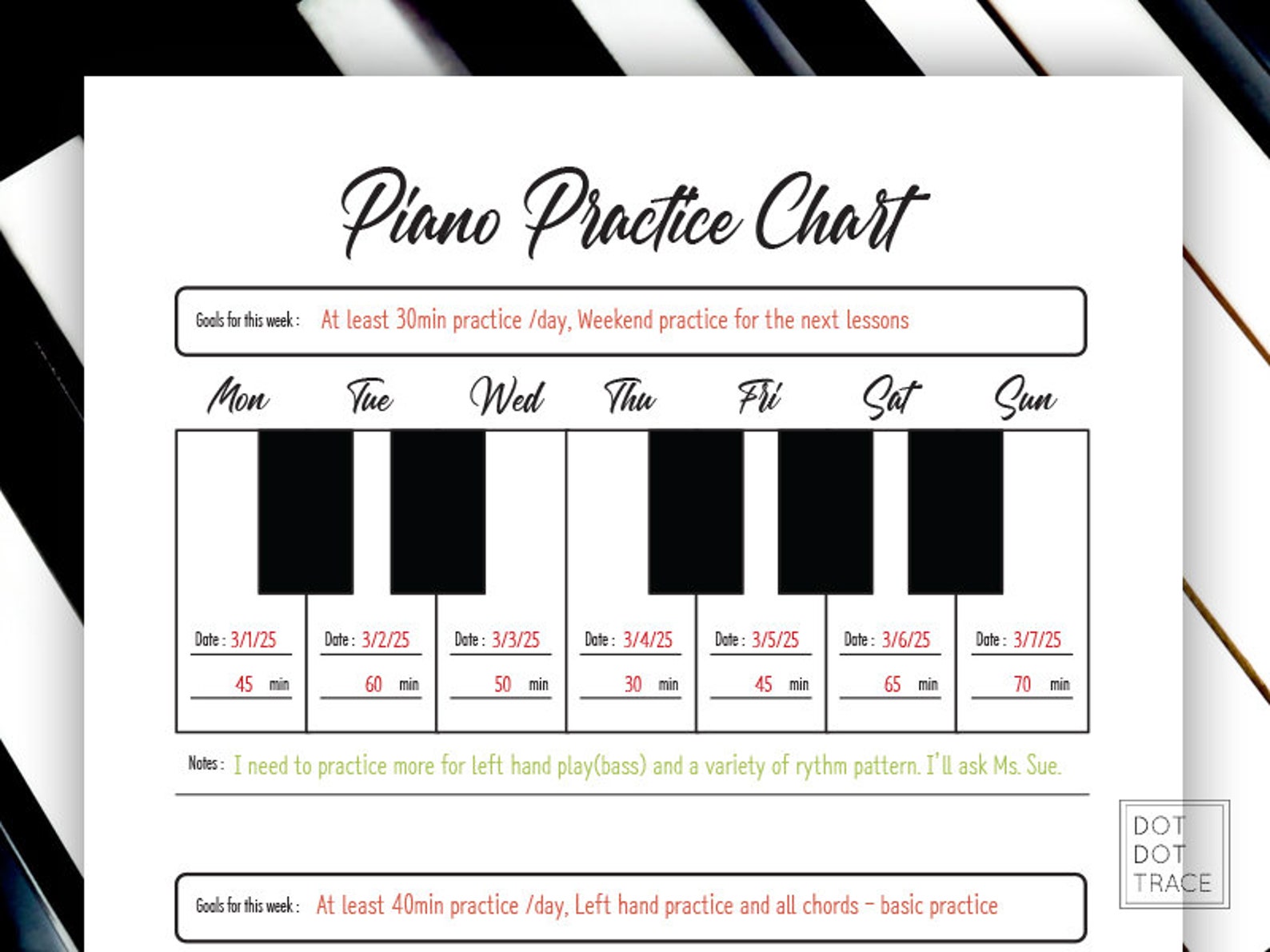 Printable Piano Practice Chart Piano Practice Log Piano Practice ...