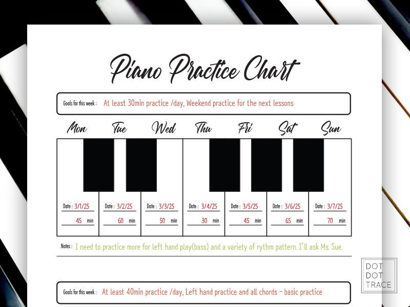 Printable Piano Practice Chart Piano Practice Log Piano Practice ...