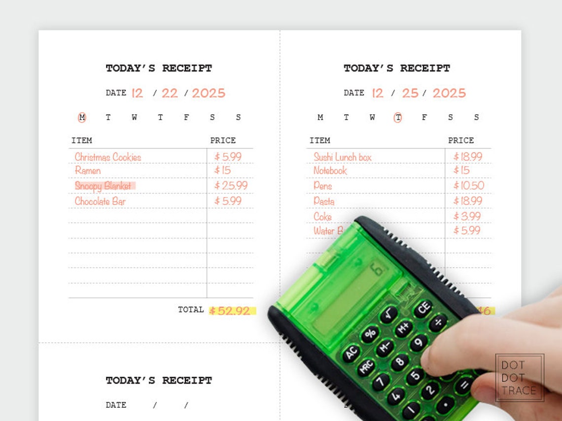 Printable Todays Receipt 4 Pages of Todays Receipt on Letter - Etsy