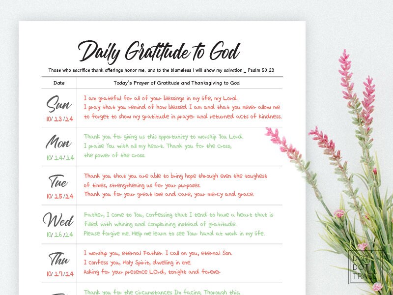 Printable Daily Gratitude to God Prayer of Gratitude and Thanksgiving ...
