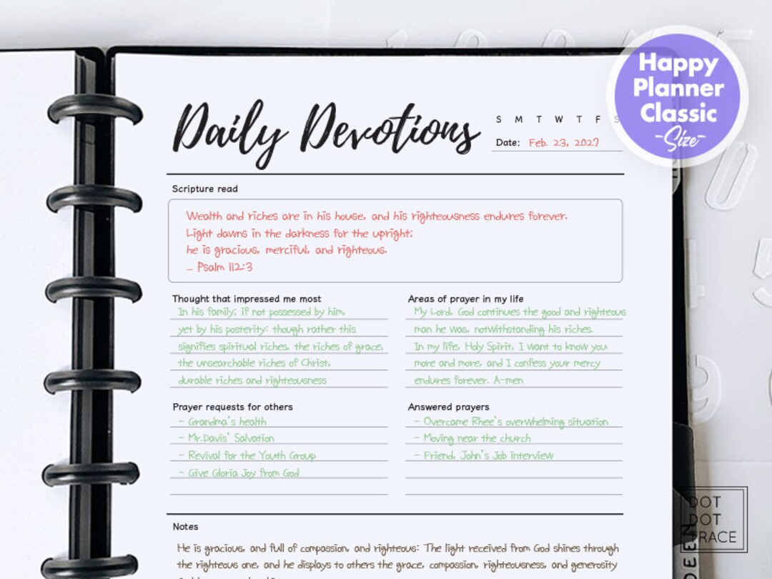 Daily Devotions Planner: Classic Happy Planner Size (digital Download ...