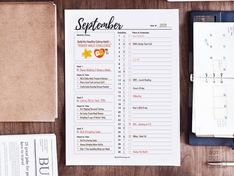 Printable Monthly Planner: Daily & Weekly Organizer (digital Download ...