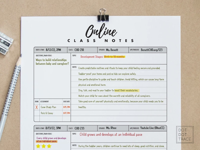 Printable Online Class Notes Lecture Notes Class Note - Etsy Ireland
