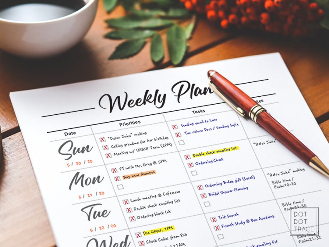 Printable Weekly Planner: Sunday Start, Daily Schedule (letter & A4 ...