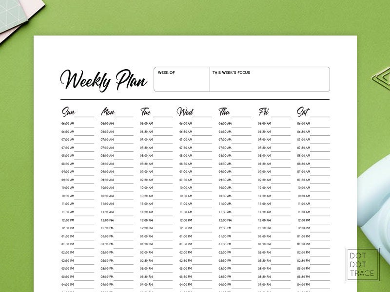 Printable 30 Min Intervals Weekly Planner 7 Day Planner Daily | Etsy