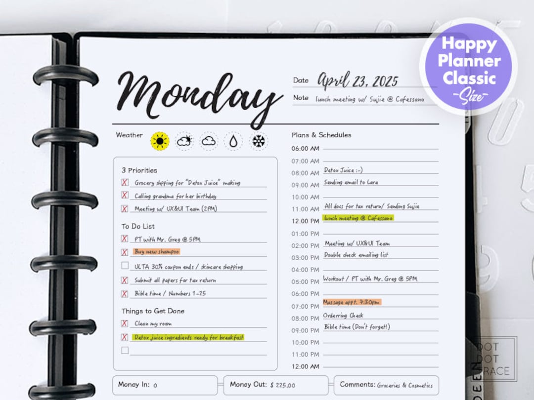 Printable 7 Day Planner the Classic Happy Planner-sized 7x9.25 Daily ...