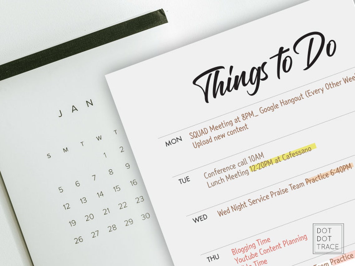 Monday Start Printable Things to Do Weekly Planner Daily | Etsy