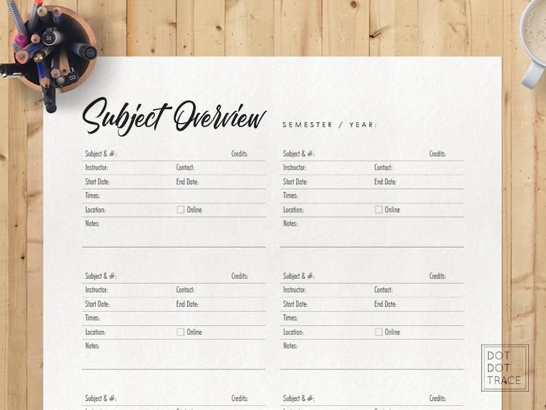 Printable Subject Overview Template: College Course Planner (digital ...