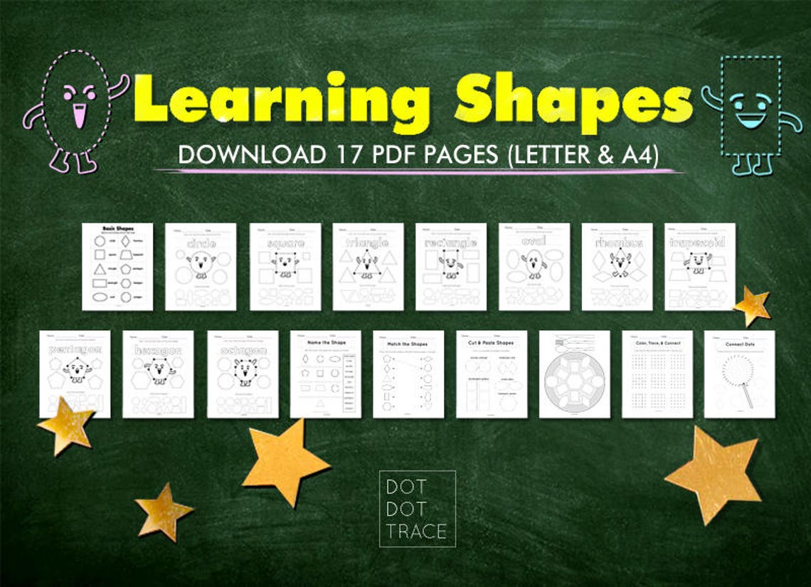 Printable Learning Shapes Kids Activity Book Shape Worksheets - Etsy