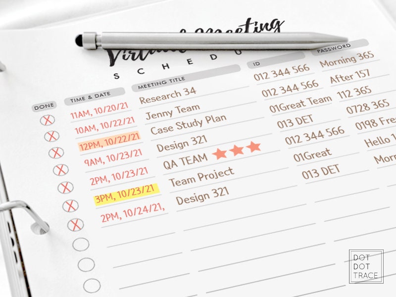 Printable Virtual Meeting Schedule Template (letter & A4 JPG Download ...