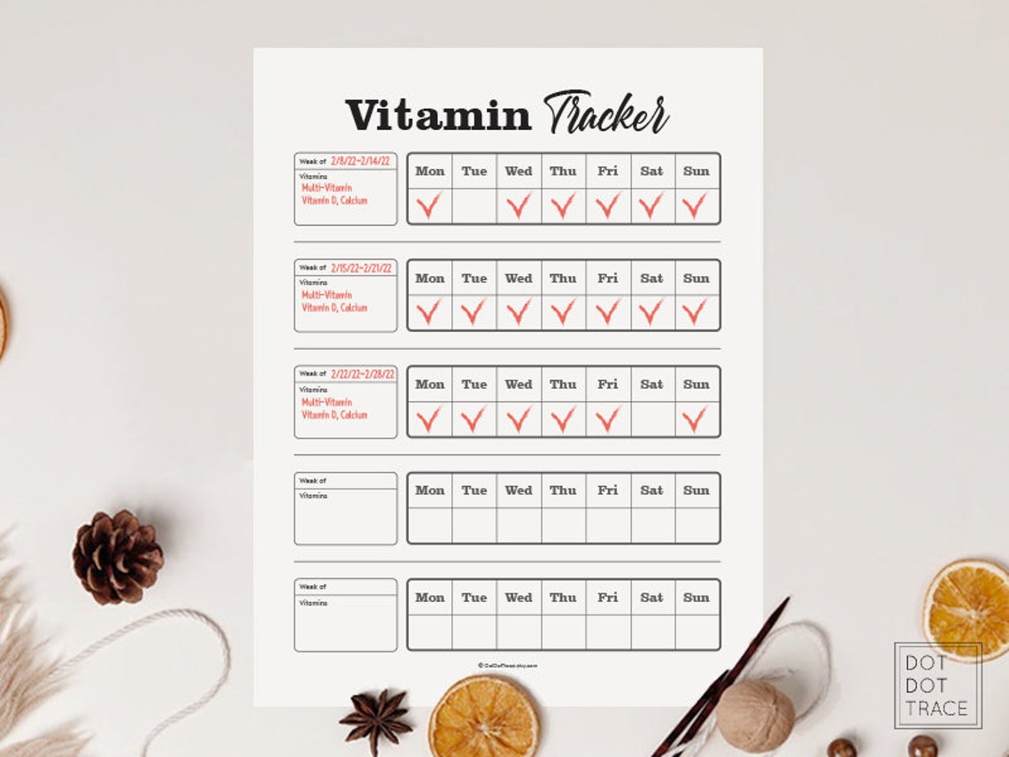 Printable Vitamin Tracker Supplement Tracker Monthly Vitamin | Etsy